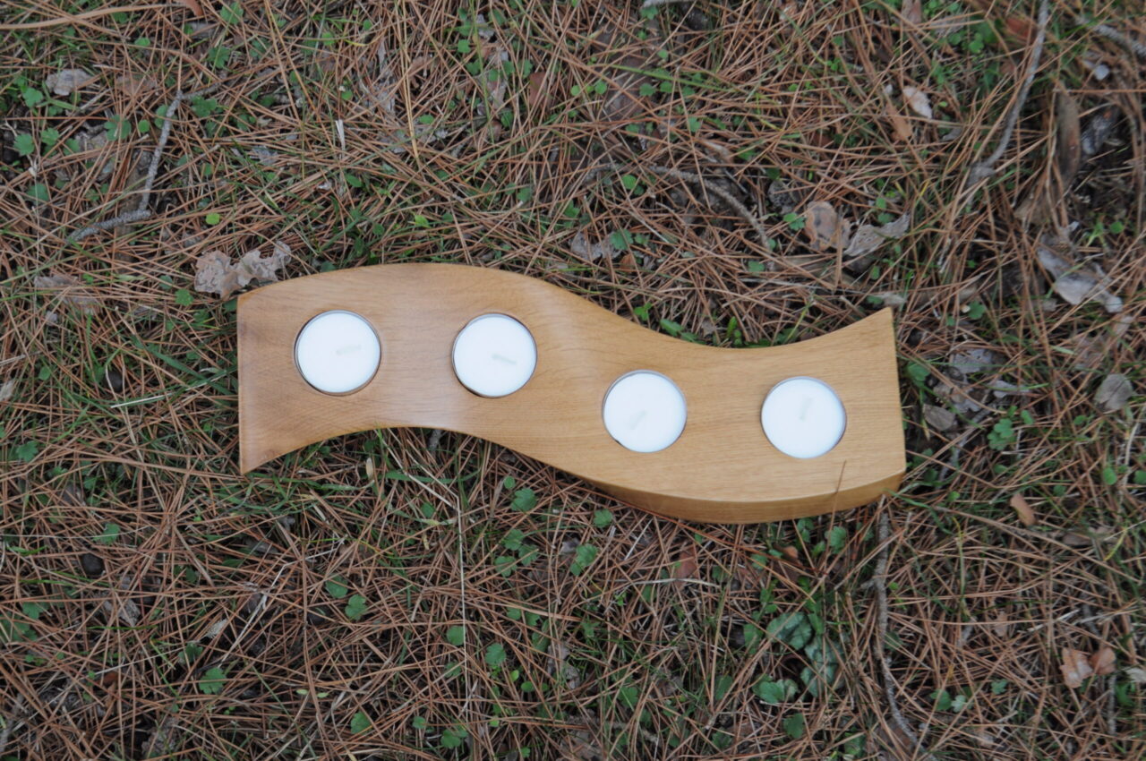 Oak Curled Four-Slot Tealight Candle Holder / WSA-00012 - Wood Stone Art